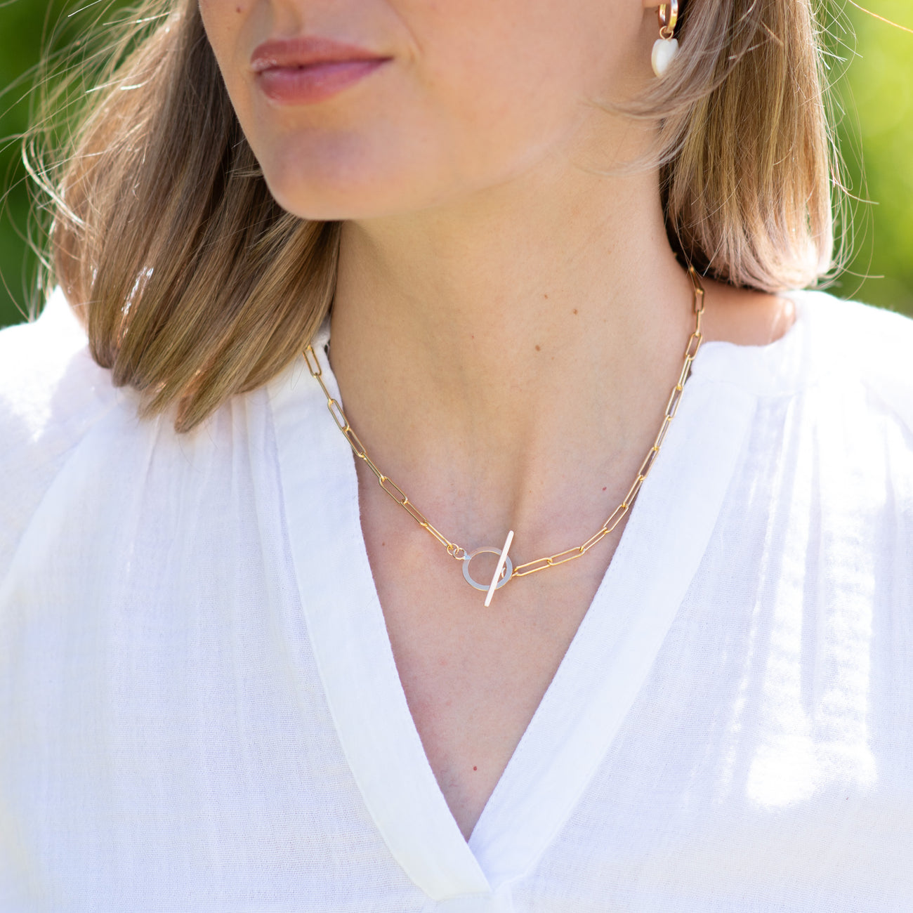 14k Gold Filled Large Paper Clip Toggle Necklace