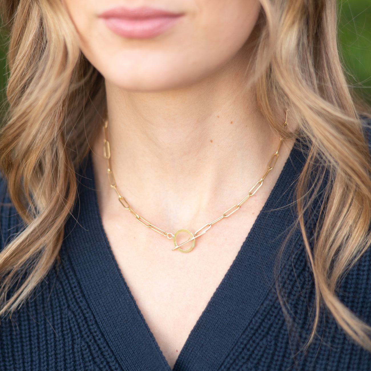 14k Gold Filled Large Paper Clip Toggle Necklace