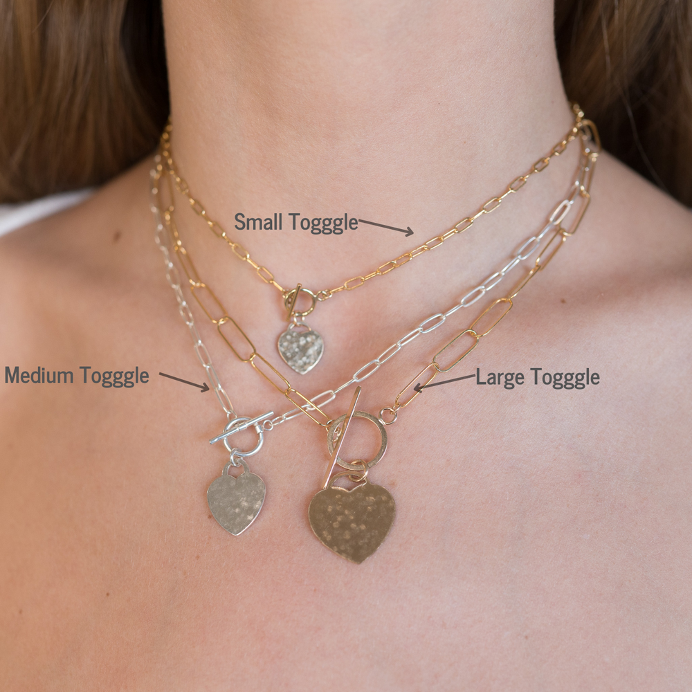 14k Gold Filled Heart Toggle Necklace & Tube Hoop Set