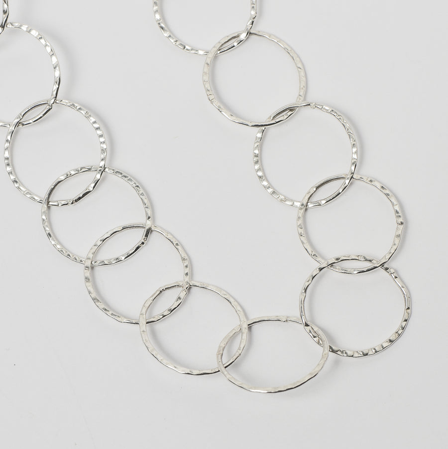 17mm Sterling Silver Hammered Circle Chain-18 inch